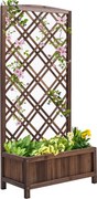 Outsunny Dřevěný Květináč s Trellis a Rámem pro Popínavé Rostliny na Terase nebo Balkonu 60x30x122,5 cm Hnědá | Aosom