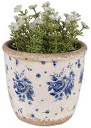 Béžový keramický obal na květináč s modrými růžemi Blue Rose XS - Ø 11*10 cm