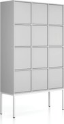 Kancelářská skříň FRAME, bílá podnož, 12x dveře, 1299 x 450 x 2185 mm, PUSH-lock, šedá