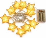 LED světýlka na baterie, ratanové hvězdy, 2,8 m, teple bílá, 10 diod, čirý kabel, IP20 interiér, 3 × AA