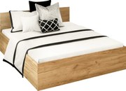 Postel s kovovým roštem a úložným prostorem, 160x200, dub craft zlatý, DOLI