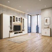 Obývací stěna PARIS + komoda  | 340 cm + 69 cm | sonoma/bílá