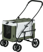 PawHut 2 v 1 kočárek pro psy, skládací pro psy a kočky do 10 kg, kočárek pro kočky s polstrováním, síťovými okny, dveřmi a úložným košíkem, tmavě zel…