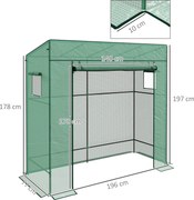 Zahradní skleník Outsunny PE, balkonový skleník, vyztužená plachta 140 g/m², ocelová konstrukce, rolovací zip, 2 okna, pro rostliny, zeleninu a květin