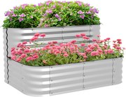 Vyvýšený zahradní záhon Outsunny, dvouúrovňový květináč, rostlinný box, záhon pro zeleninu se šrouby, bylinková zahrada pro zahradu, balkon, stříbrný,