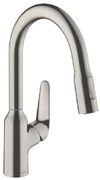 Hansgrohe Focus M42 - Dřezová baterie M429-H180 s výsuvnou sprškou, vzhled nerezu 71801800