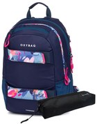 OxyBag Studentský batoh + etue Oxy Sport Flowers Blue
