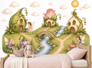 Víly a domečky samolepky ochrana za postel pro holky arch 75 x 40 cm