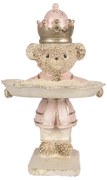 Béžovo-růžová dekorace medvídek držící podnos - 14*13*24 cm