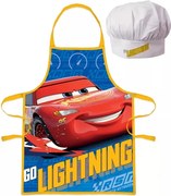 Dětská / chlapecká zástěra s kuchařskou čepicí Auta - Cars - motiv Blesk McQueen - pro děti 3 - 8 let