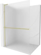 Mexen Kioto+ L, sprchová zástěna Walk-In s poličkou a ramínkem 100 x 200 cm, 8mm sklo námraza, zlatý matný profil, 800-100-123-55-30