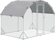 PawHut kurník pro volný chov z oceli, 280 x 190 x 197 cm, kurník s UV-odolnou střechou, dveřmi, kurník pro 4-6 slepic, malé zvířata, stříbrný | Aosom