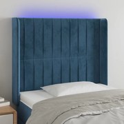 Čelo postele s LED tmavě modré 103 x 16 x 118/128 cm textil