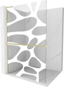 Mexen Kioto+ L, sprchová zástěna Walk-In s poličkou a věšákem 100 x 200 cm, 8mm čiré sklo bílý vzor, zlatý matný profil, 800-100-123-55-97