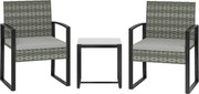 Outsunny PE ratanový bistro set, 3dílný zahradní set se 2 židlemi, stolkem, odnímatelnými polstry, balkon/terasa, světle šedý | Aosom