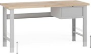 Výškově nastavitelný dílenský stůl G7, buková spárovka, 1700 x 685 x 840-1040 mm, 1x kontejner, 1 zásuvka, šedá