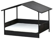 PawHut ratanová bouda pro psy s polštářem 98 x 69 x 73 cm pelíšek ve formátu domečku venkovní bouda pro psy z ocelového rámu PP kávově hnědá | Aosom.…