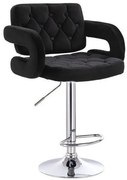 LuxuryForm DESIGN Barová židle ADRIA VELUR s kulatou stříbrnou podstavou - černá
