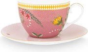 Pip Studio La Majorelle cappuccino šálek s podšálkem 270ml, růžový (porcelánový šálek s podšálkem)