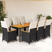 9dílný zahradní bistro set s poduškami černý polyratan 3276964