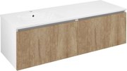 Sapho Lorea - Umyvadlová skříňka 140x46x52 cm, 2x zásuvka, levá, dub alabama/matná bílá LE070-2231-L-05