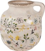 Béžový keramický dekorativní džbán se žlutými kvítky Ylla M - Ø 12*14 cm