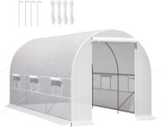 Outsunny 4x2x2 m Zahradní Skleník - Tunel se 6 Okeny na Přívěsy a Zipem - Anti-UV Zeleninový Skleník pro Terasu a Zahradu - Bílý | Aosom