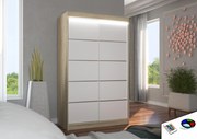ADRK Šatní skříň posuvná s LED osvětlením BENISSO S-W 120 L, bílá/dub sonoma