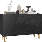 HOMCOM Kancelářský stolek do obývacího pokoje, záznamový stolek s 3 dveřmi a nastavitelnými policemi pro kuchyň 120x40x75 cm černý lesklý | Aosom