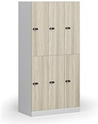 Šatní skříňka S1 s úložnými boxy, 6 boxů, 1850 x 900 x 500 mm, mechanický kódový zámek, laminované dveře, dub přírodní