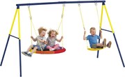 AIYAPLAY dětská dvojitá houpačka – zahradní hřiště s nastavitelnými lany, kovový rám, 3–8 let, nosnost 150 kg, vícebarevná | Aosom