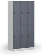 Šatní skříňka S1 s úložnými boxy, 6 boxů, 1850 x 900 x 500 mm, demont, otočný zámek, tmavě šedé dveře
