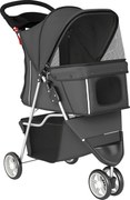 Skládací kočárek pro psy s nastavitelnou stříškou, úložný košík, pro malé psy do 10 kg, 77 x 44 x 102 cm Tmavě šedý