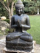 Socha Buddha 100 cm – černá s jemnými žlutými akcenty