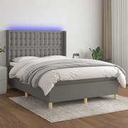 Box spring postel s matrací a LED tmavě šedá 140x200 cm textil