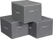 Skládací úložné boxy s víkem, 3 kusy, šedé
