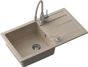Béžový (pískový) kuchyňský granitový dřez QUADRON READY- MAX + BATERIE A DÁVKOVAČ NA SAPONÁT