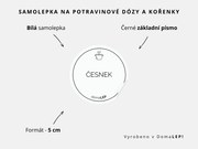 ČESNEK - omyvatelná samolepka na kořenky, výběr rozměrů Ø 5 cm / 5 x 5 cm / 6 x 8 cm | DomaLEP tvar: KOLEČKO, barva: BÍLÁ - ČERNÉ písmo, velikost: Ø 5 cm - základní písmo