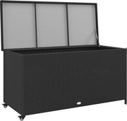 Úložná skříňka Outsunny z PE ratanu, venkovní úložná lavice s kolečky, pneumatickým pístem a bočním madlem, 121x57x67cm, černá | Aosom
