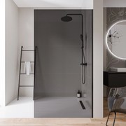 Walk-In Nano Grey sklo EX102-210 mm - Nerezové profily - Černý mat - Výška 220 cm - Volitelná šířka