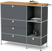 Tchibo - Kovová odkládací skříňka »Cn3« s dřevěnou deskou - barva: šedá