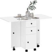 Skládací jídelní stůl HOMCOM s kolečky, skládacími křídlovými deskami, šuplíky a skříňkou pro 4-6 osob 120x60x76,5 cm Bílý | Aosom