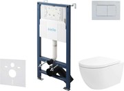 kielle Genesis New - Set předstěnové instalace, klozetu Oudee, Vortex Rimless+, sedátka softclose a tlačítka Gemini New III, lesklý chrom 30528SS26