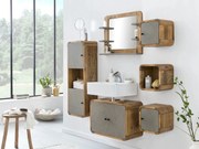 furniture-nabytek.cz - Masivní sada koupelnového nábytku Dingora z recyklované borovice a MDF, lakovaná, přírodní / šedá