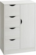 HOMCOM Obývací pokoj komoda se 4 šuplíky, 1 dveřmi a vnitřní policí - univerzální úložná skříň do koupelny, ložnice, jídelny 54x29x83 cm Bílá s dřevěn