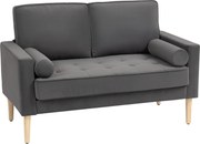 HOMCOM Moderní sametová pohovka pro 2 osoby 127 cm, silné pružinové polštáře, dřevěné nohy z kaučukovníku, 2 polštáře a prošívané sedadlo, pohovka pro