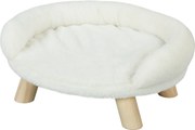 PawHut Útulná pohovka pro domácí mazlíčky Zvýšený design pohovka pro psy a kočky flanelová krémová 47x40x20cm s dřevěnými nožkami pro domácí mazlíčky…