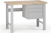 Dílenský pracovní stůl G7, buková spárovka, 1200 x 685 x 840 mm, 1x kontejner, 3 zásuvky, šedá