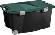 Box s víkem na kolečkách, 80 × 52 × 41 cm, 100 l, černá, zelená