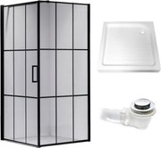 BPS-koupelny Čtvercový sprchový kout HYD-SK13B 90x90 černý/transparent + vanička HYD-SSV-SXL02B bílá